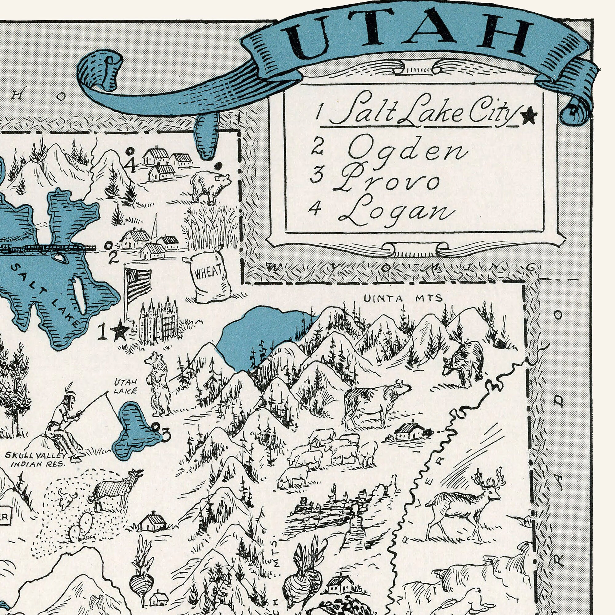 Pictorial Map of Utah – Digital Download PRINTABLE Vintage Fun Old Wall ...