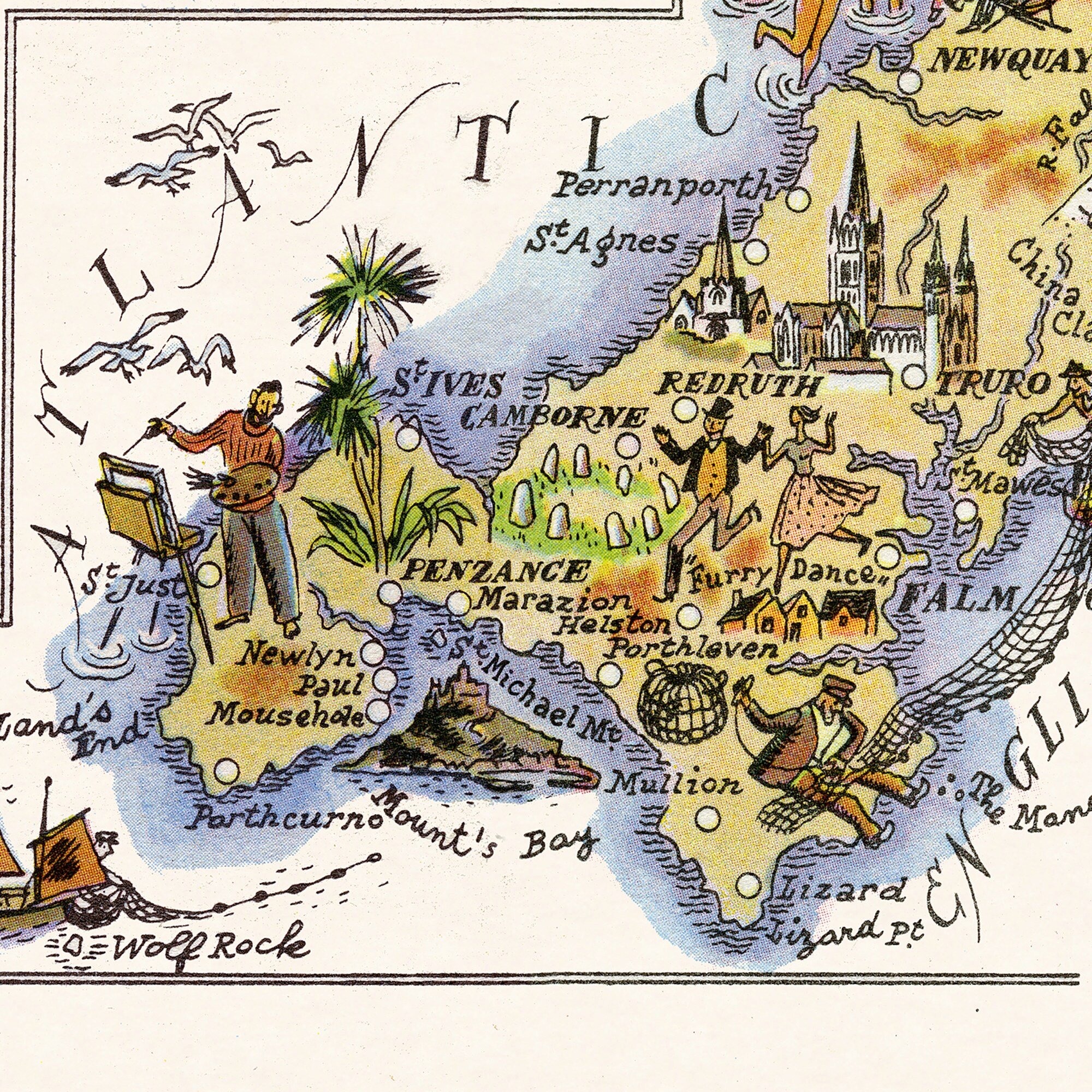 Fun Map of Cornwall in Great Britain, England, UK Digital Download ...