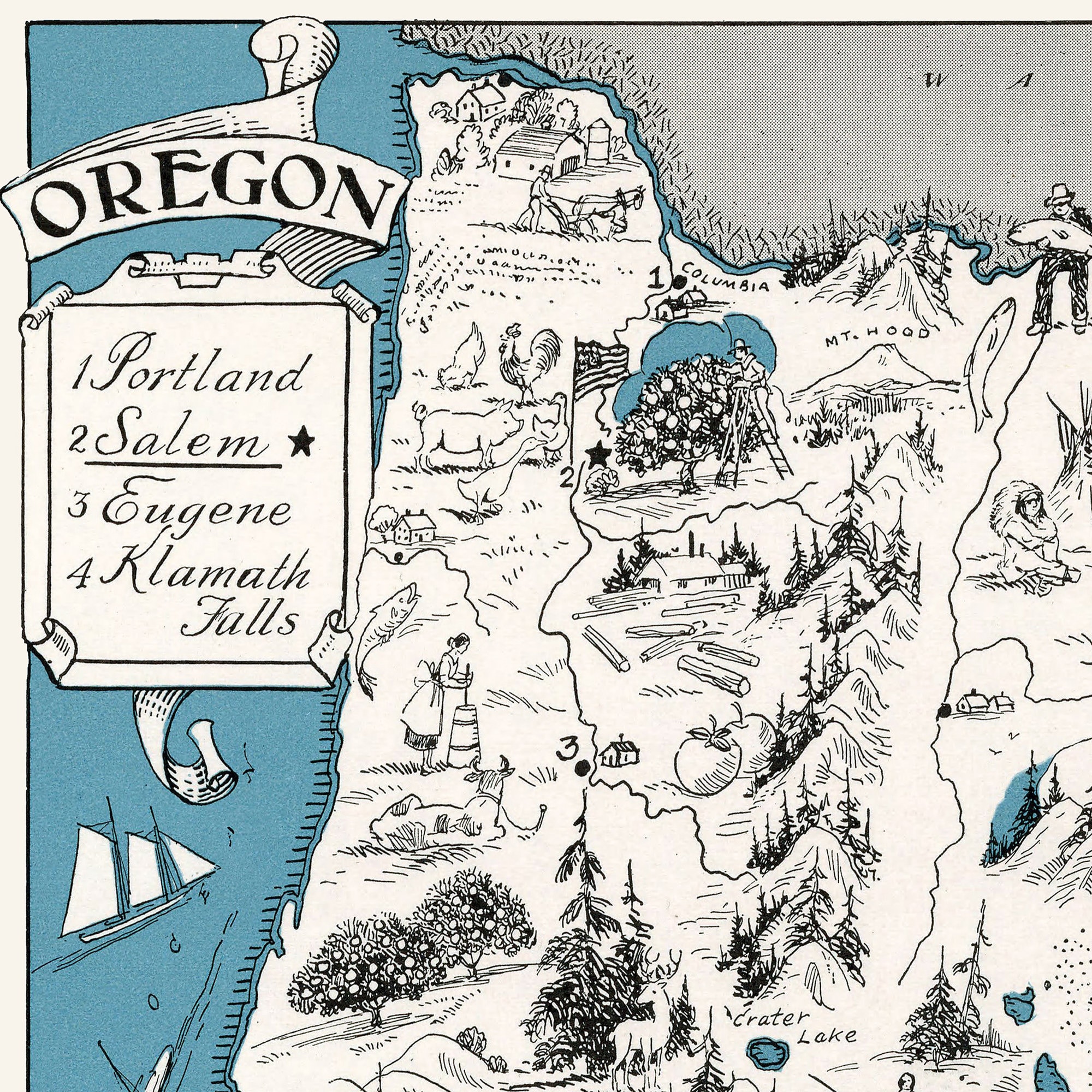 Pictorial Map of Oregon – Digital Download PRINTABLE Vintage Fun Old ...