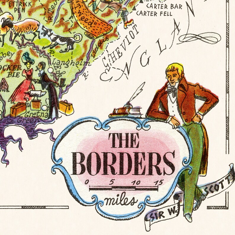 Fun Map of the Borders in Great Britain, England, UK – Digital Download ...