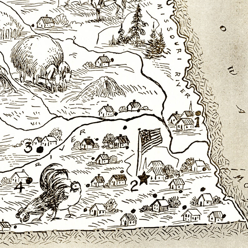 Pictorial State Map of Nebraska – Digital Download PRINTABLE Vintage ...