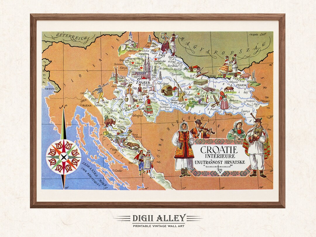 Old Map of Croatia – Digital Download PRINTABLE Vintage Fun Pictorial ...