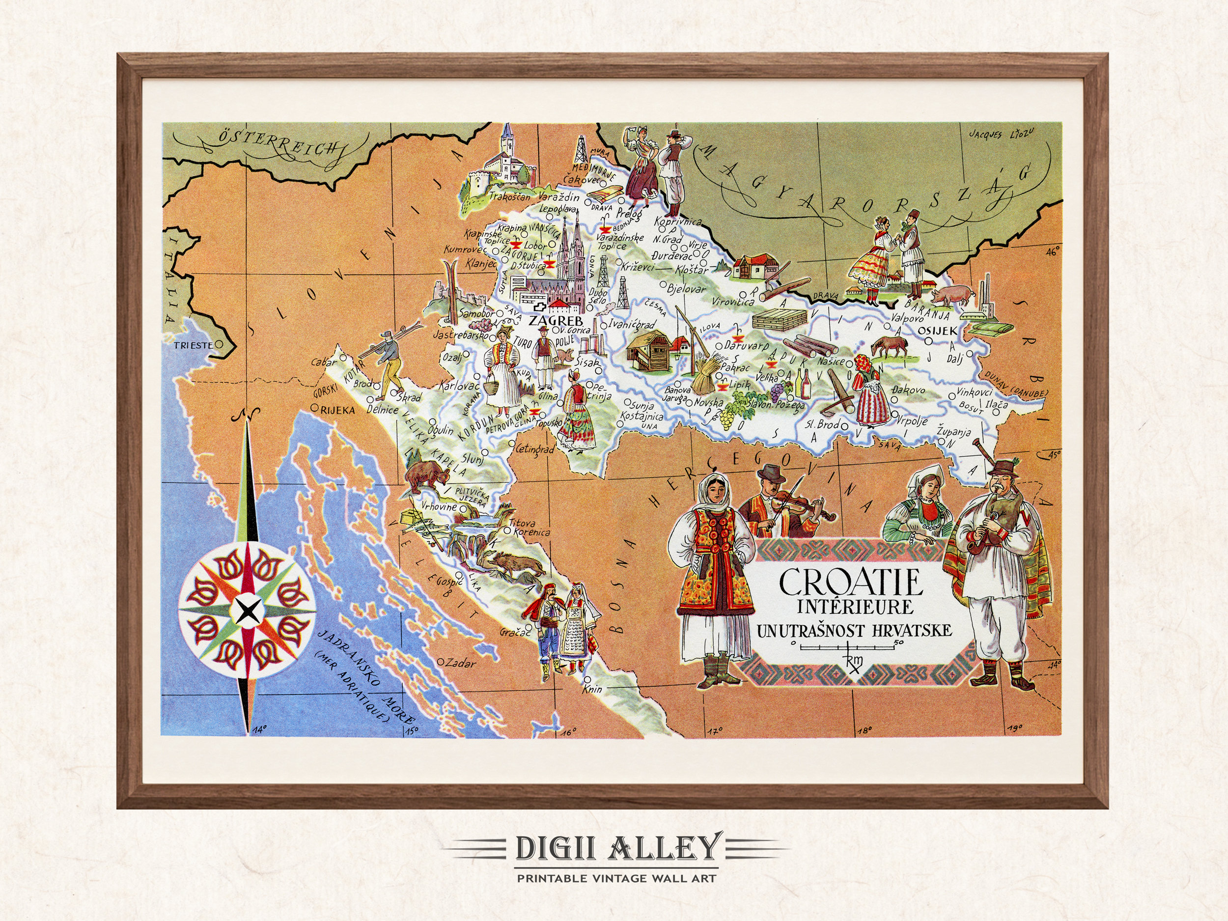 Old Map of Croatia – Digital Download PRINTABLE Vintage Fun Pictorial ...