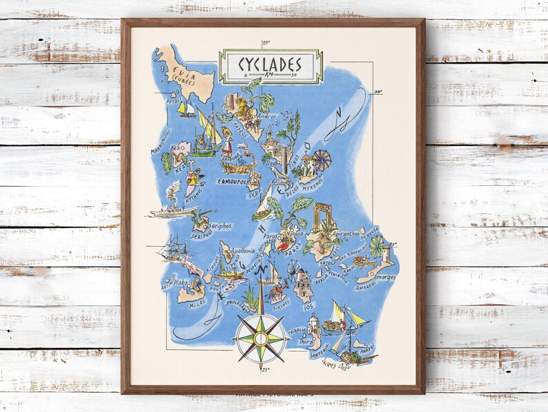 Fun Map of Cyclade Greek Islands – Digital Download PRINTABLE Vintage ...