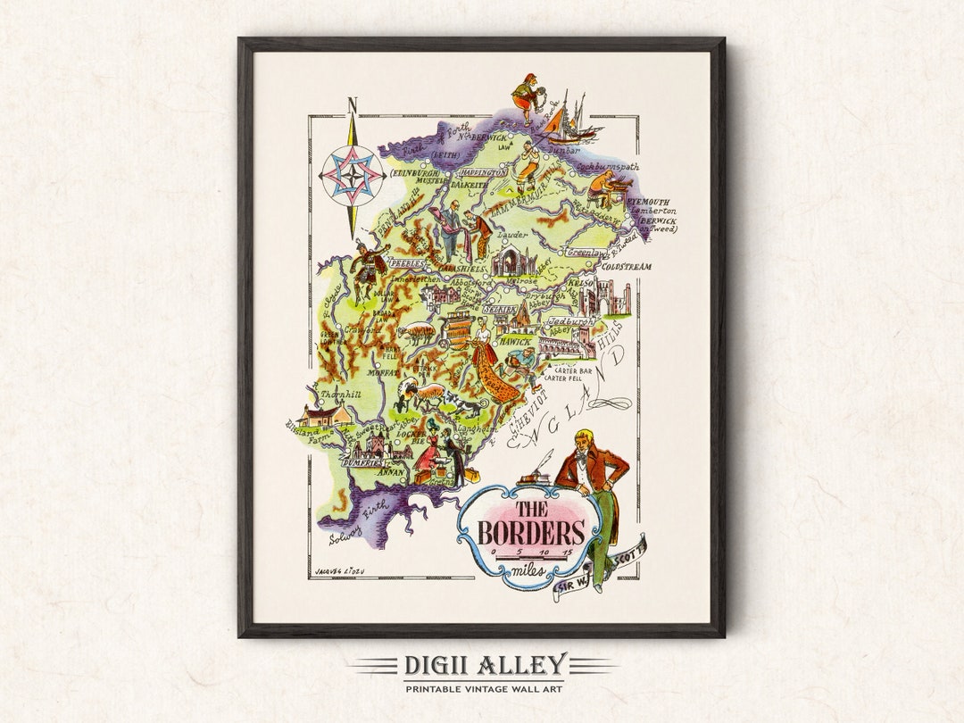 Fun Map of the Borders in Great Britain, England, UK – Digital Download ...