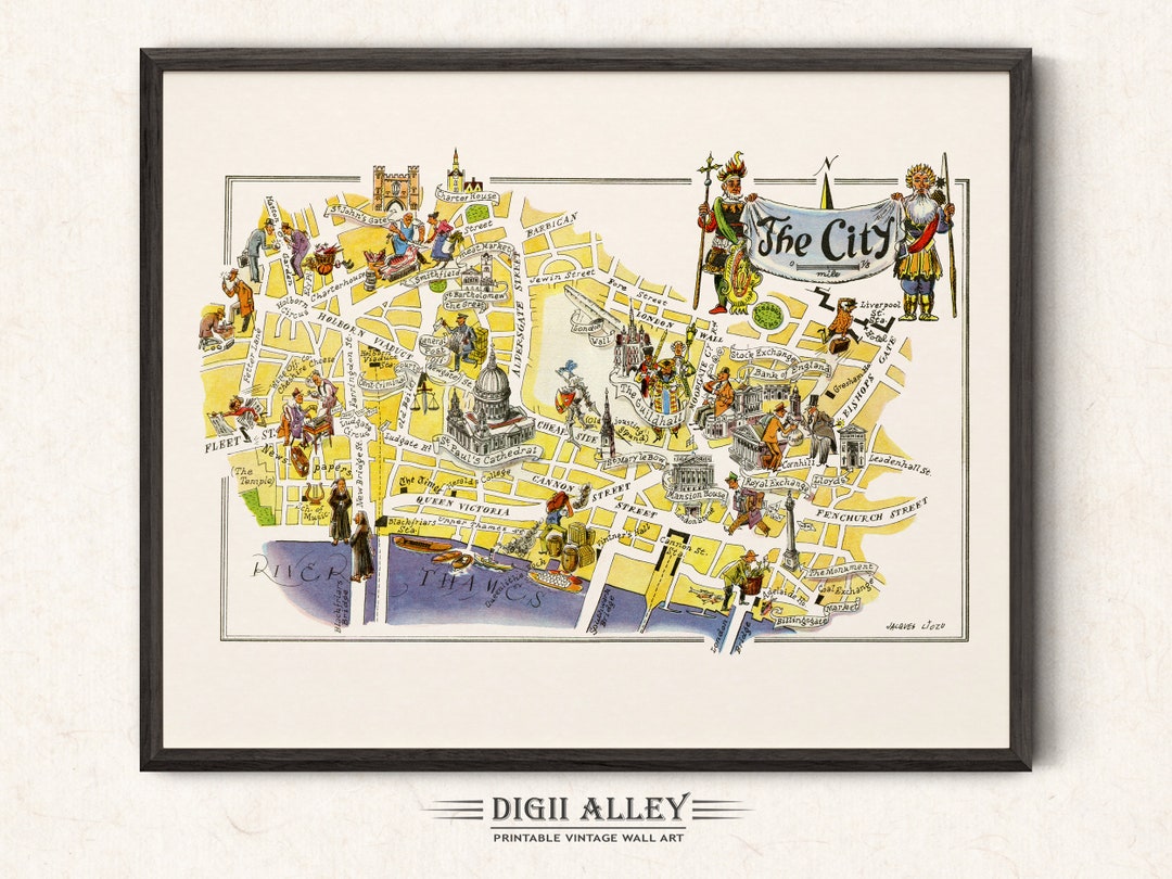 Fun Map of the City of London in Great Britain, England, UK – Digital ...