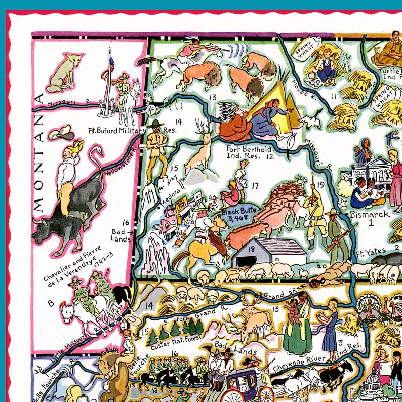 Fun State Map of North & South Dakota – Digital Download PRINTABLE ...