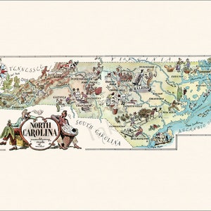 Fun State Map of North Carolina – Digital Download PRINTABLE Vintage ...