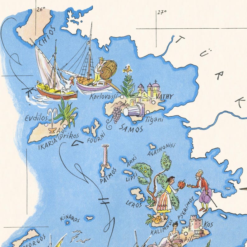 Fun Map of Dodecanese Greek Islands – Digital Download PRINTABLE ...