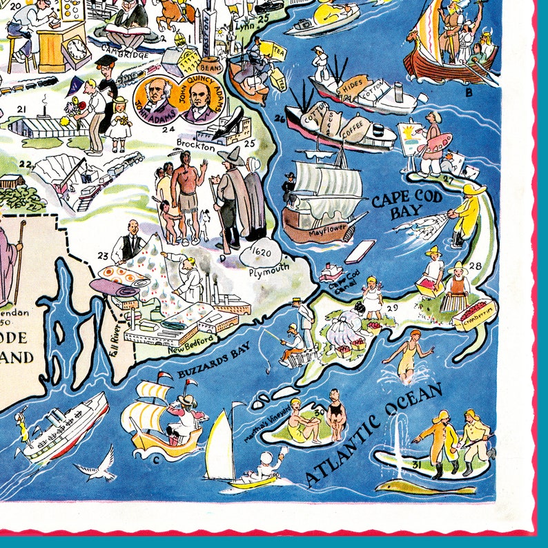 Fun State Map of Massachusetts – Digital Download PRINTABLE Vintage ...