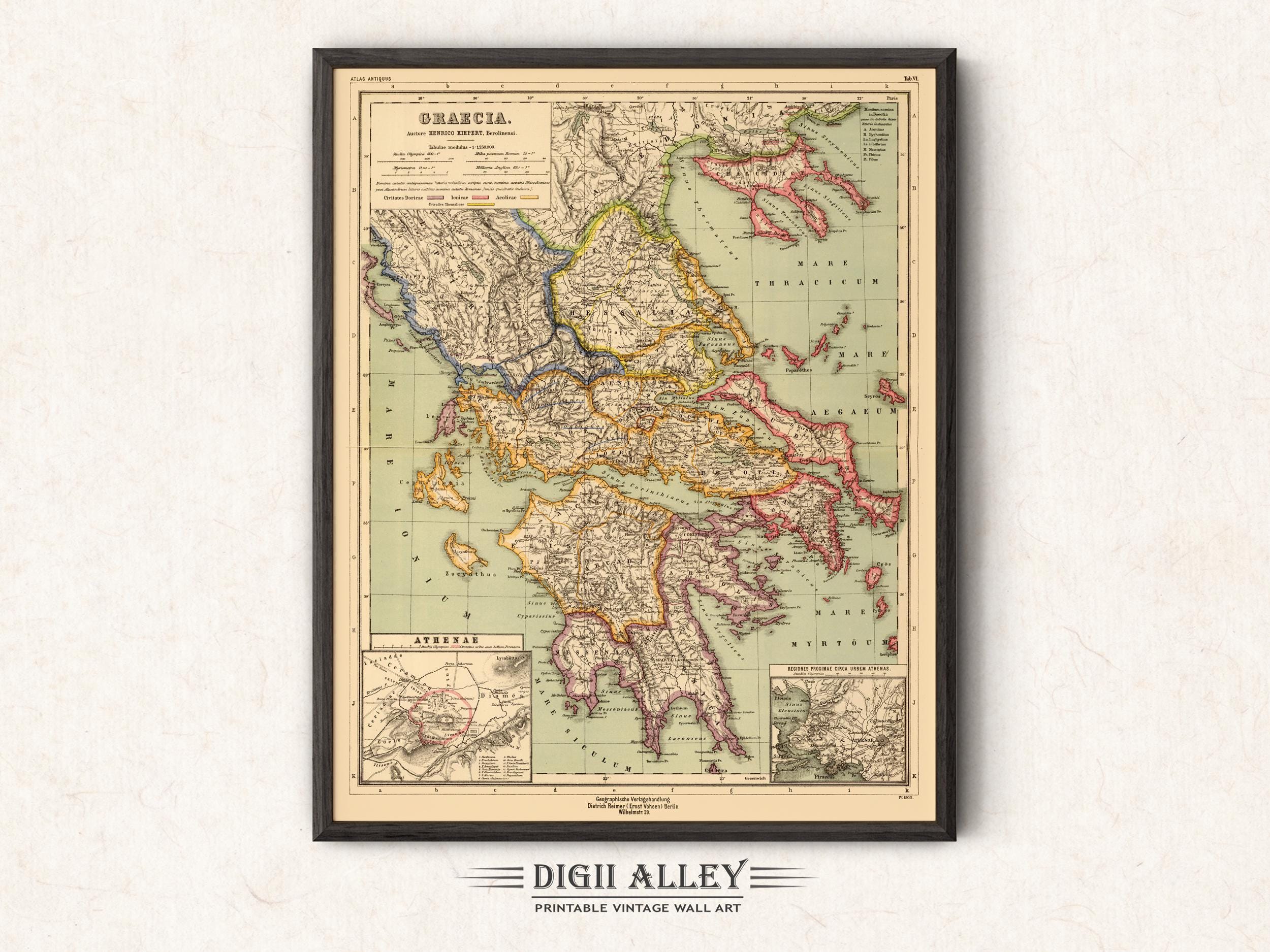 Old Map of Greece – Digital Download PRINTABLE Colorful Map of the ...