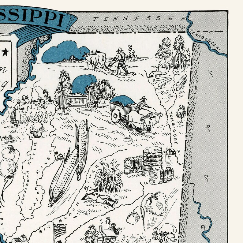 Pictorial Map of Mississippi – Digital Download PRINTABLE Vintage Fun ...