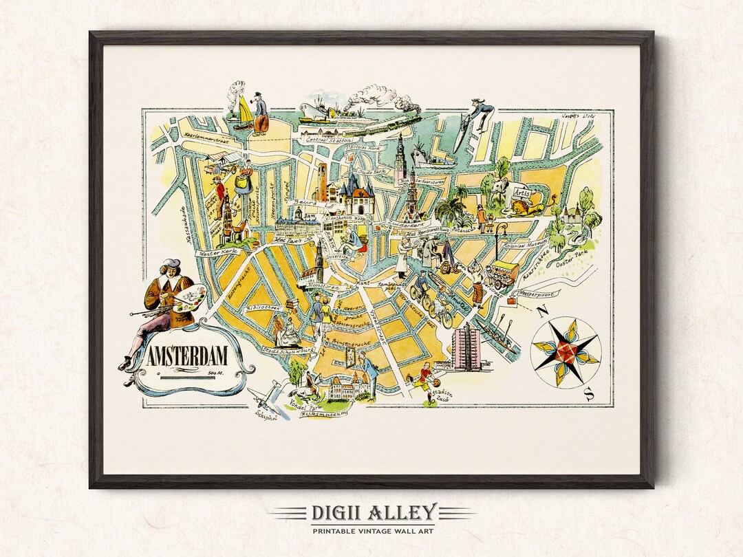 Fun Map of Amsterdam, the Netherlands – Digital Download PRINTABLE ...