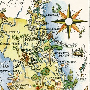 Fun State Map of Florida – Digital Download PRINTABLE Vintage Pictorial ...