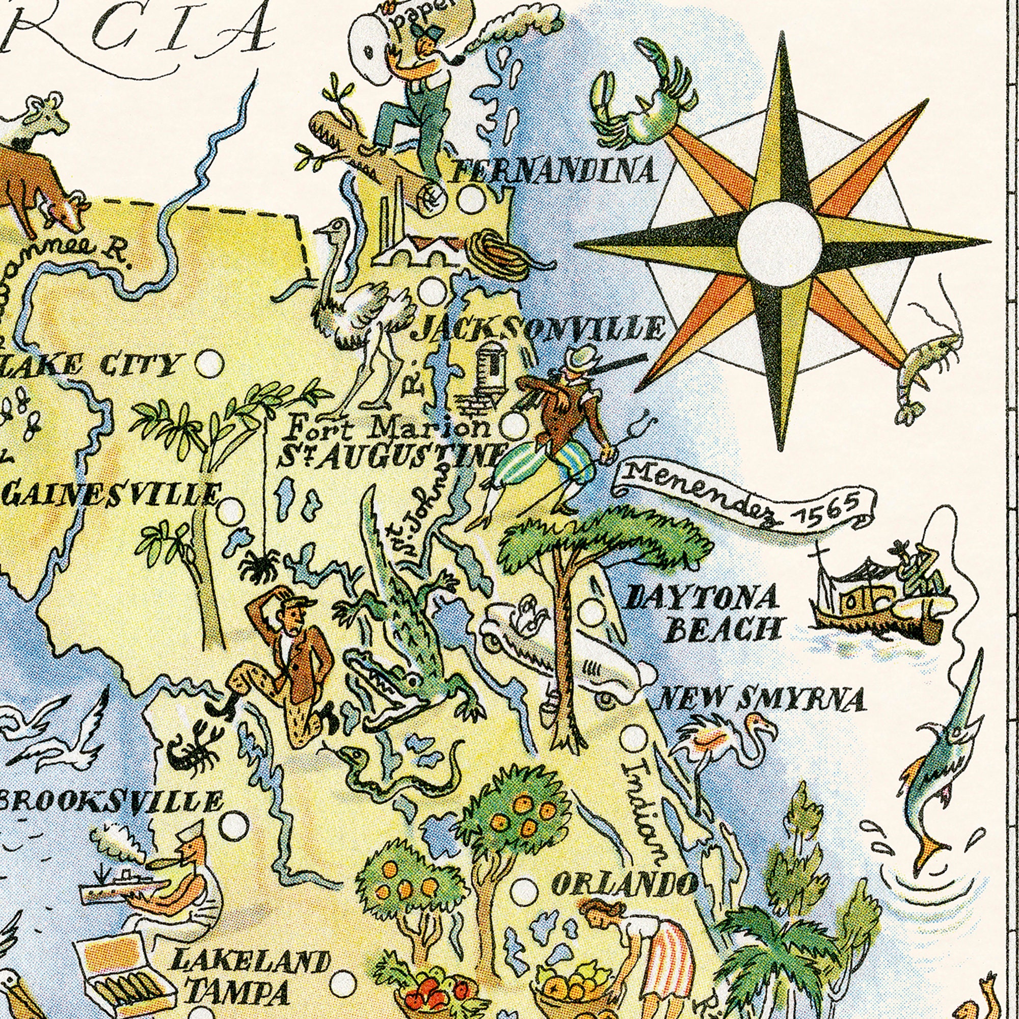 Fun State Map of Florida – Digital Download PRINTABLE Vintage Pictorial ...
