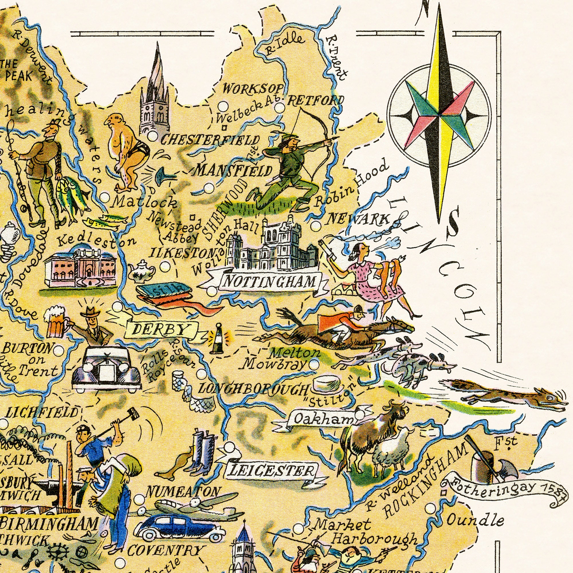 Fun Map of the Midlands in Great Britain, England, UK – Digital ...