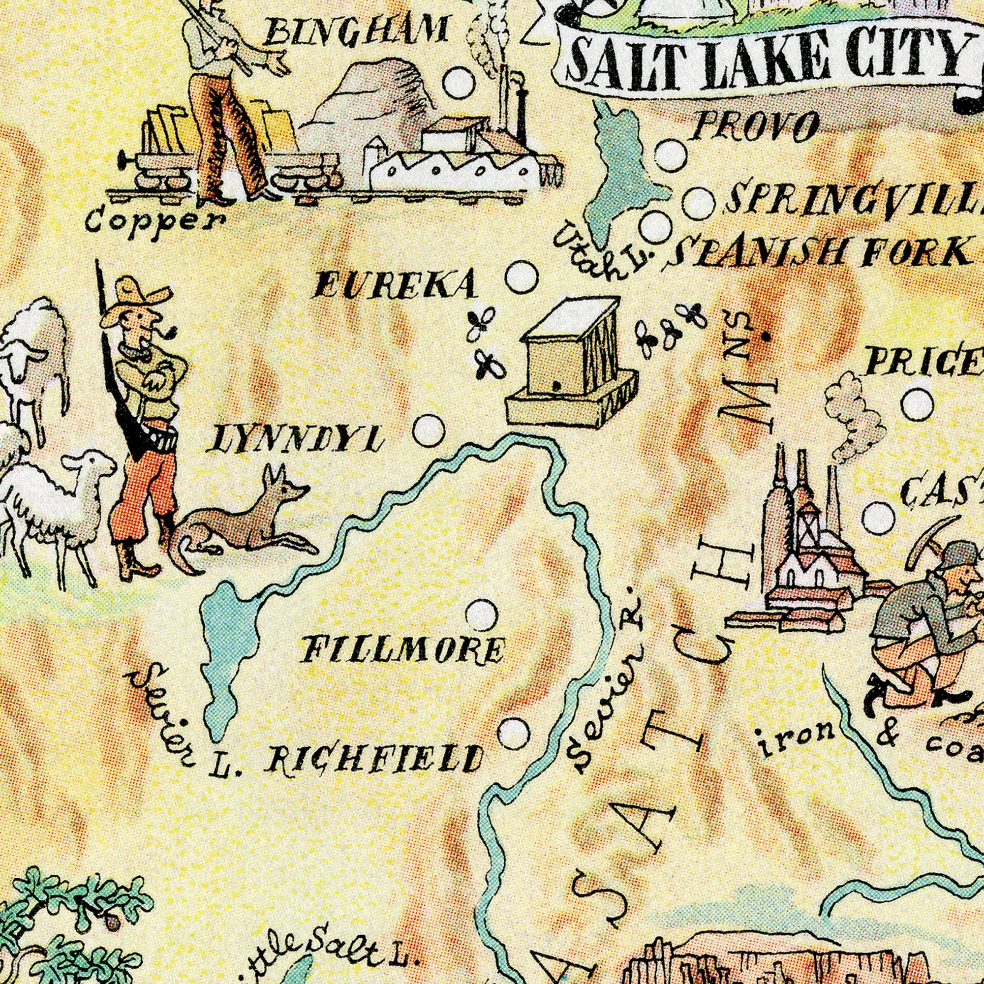 Fun State Map of Utah Digital Download PRINTABLE Vintage Pictorial Wall ...