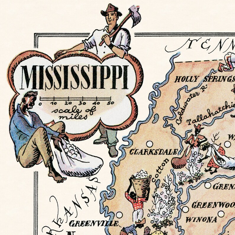 Fun State Map of Mississippi – Digital Download PRINTABLE Vintage ...