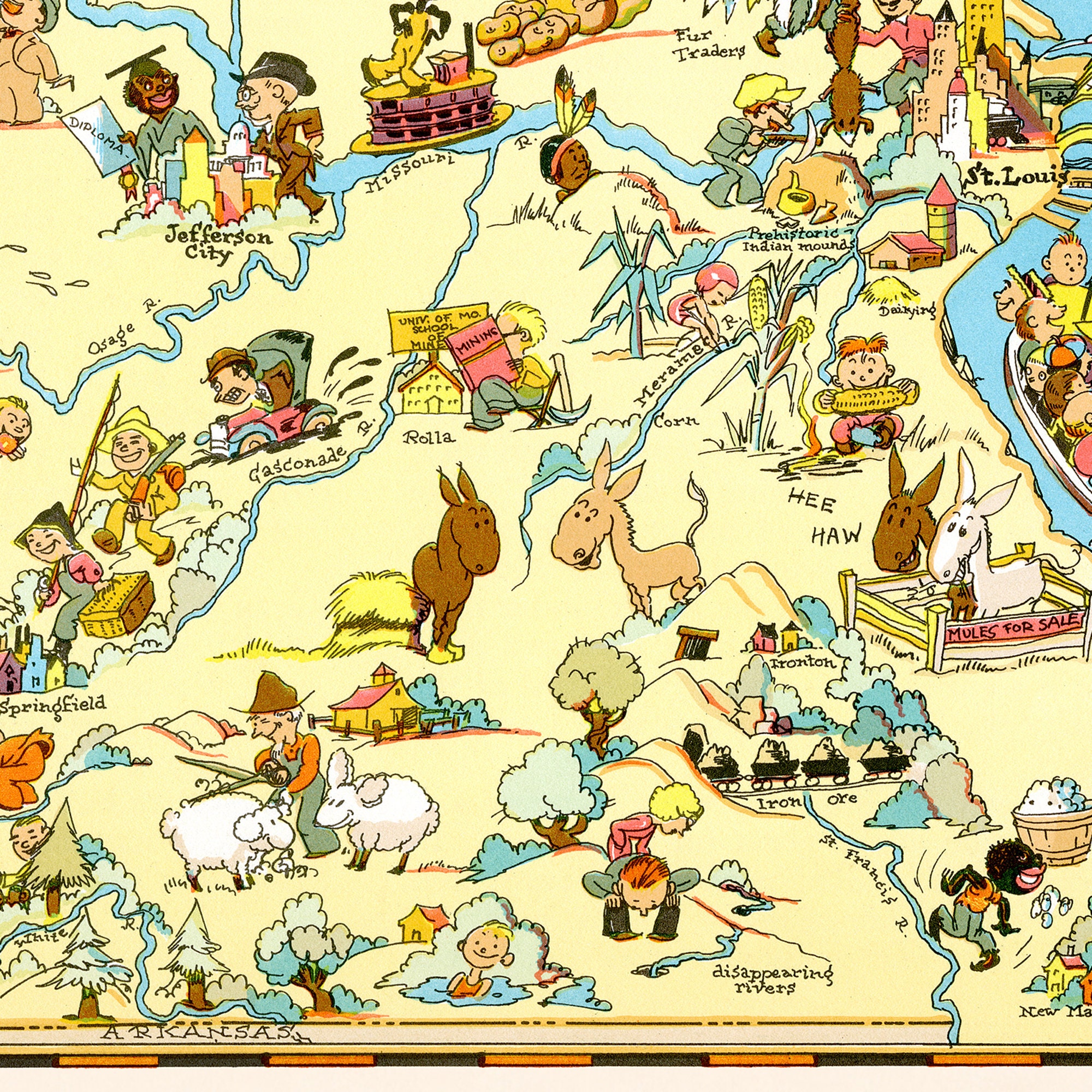 Fun State Map of Missouri Digital Download PRINTABLE Vintage Pictorial ...