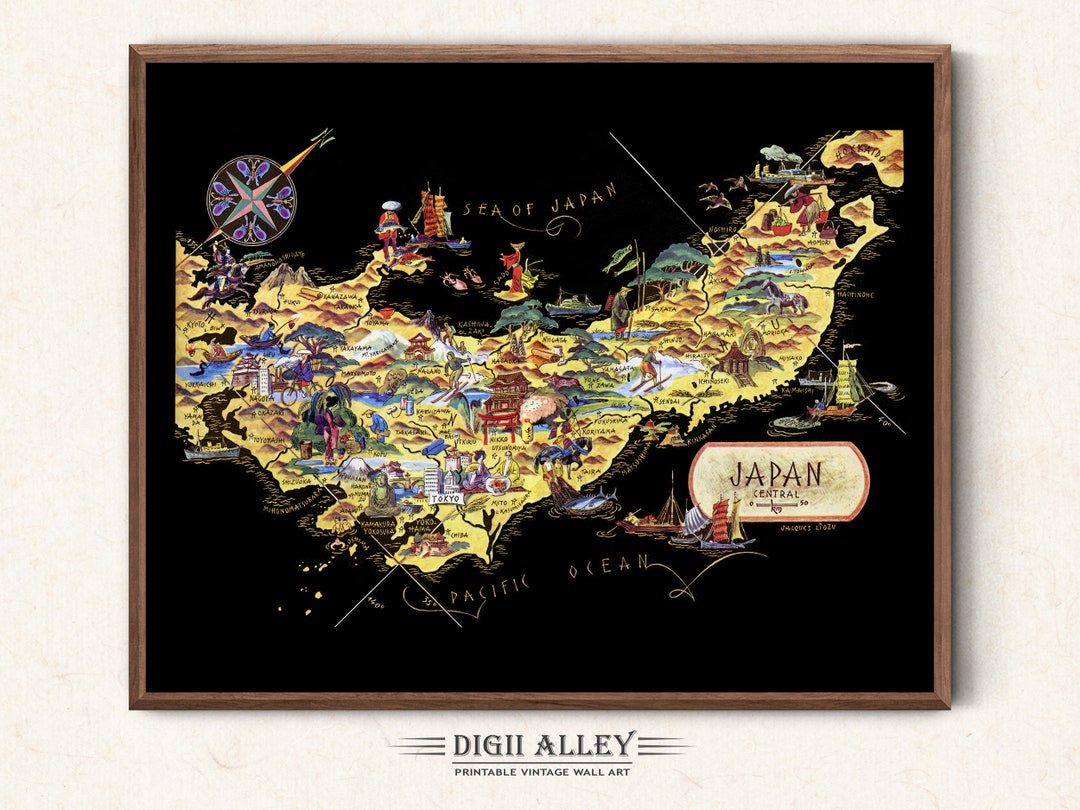 Fun Map of Central Japan in East Asia Digital Download PRINTABLE ...