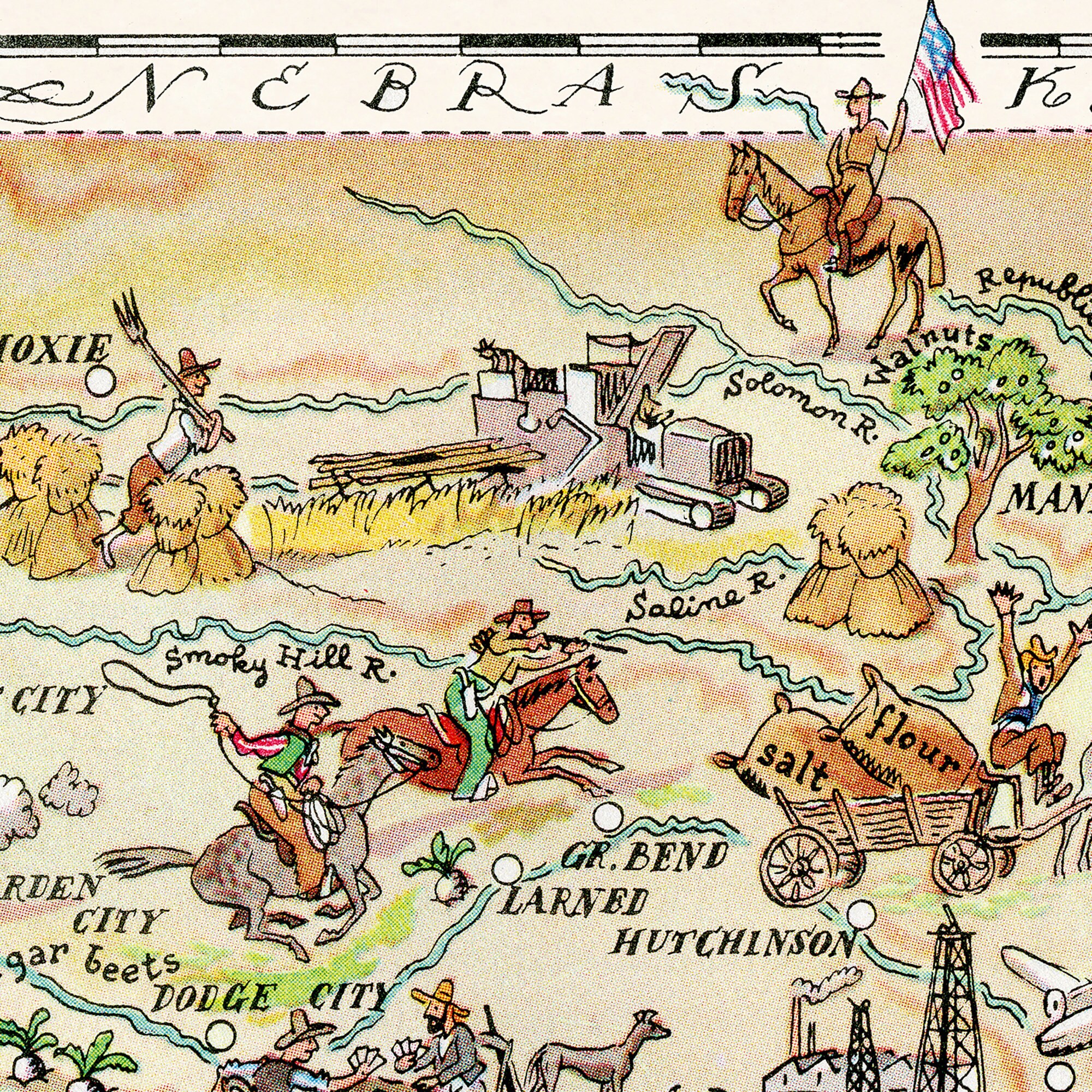 Fun State Map of Kansas Digital Download PRINTABLE Vintage Pictorial ...