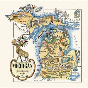 Fun State Map of Michigan – Digital Download PRINTABLE Vintage ...