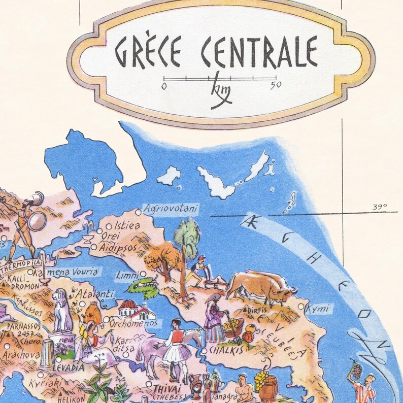 Fun Map of Central Greece – Digital Download PRINTABLE Vintage Fun ...