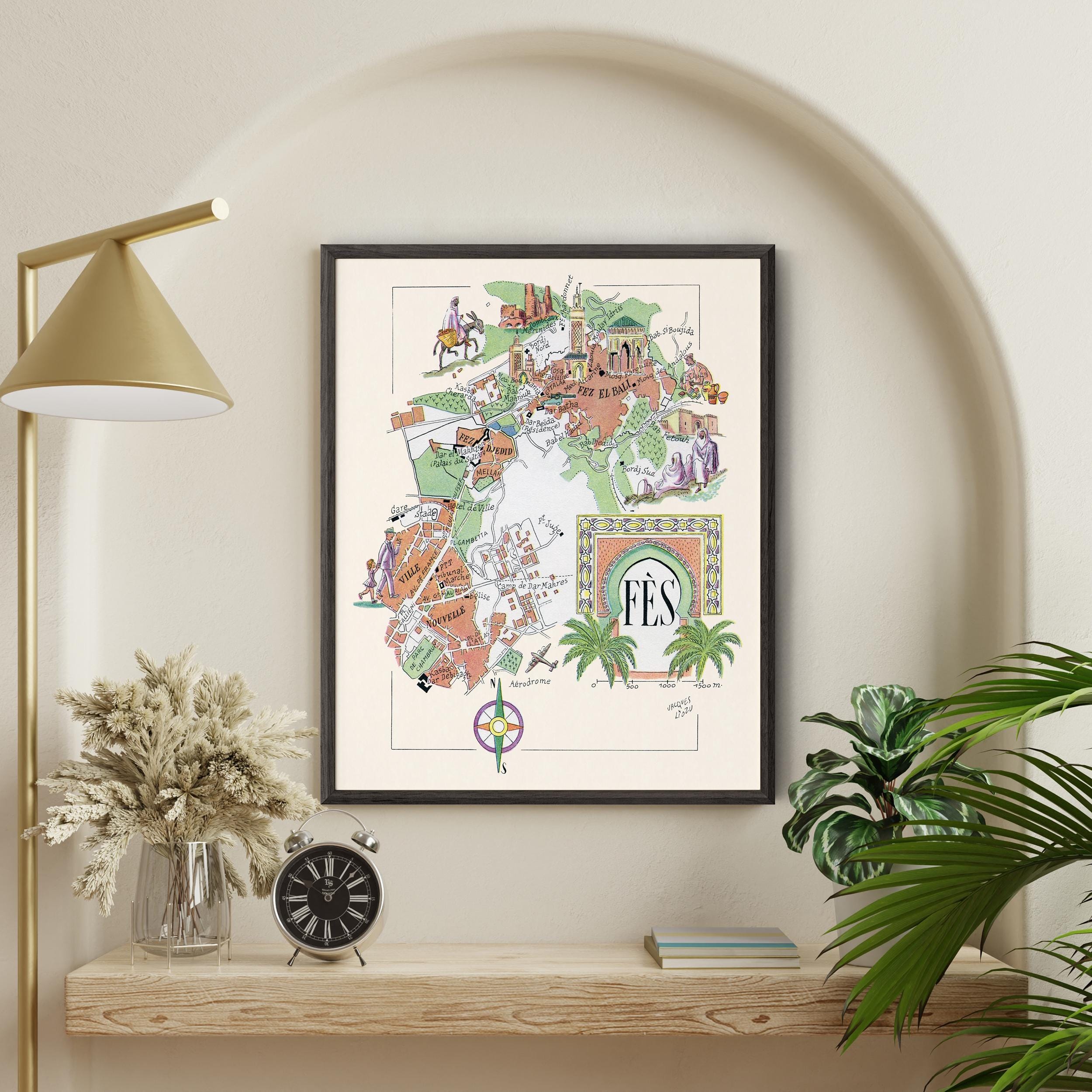Fun Map of Fes in Northern Africa – Digital Download PRINTABLE Vintage ...