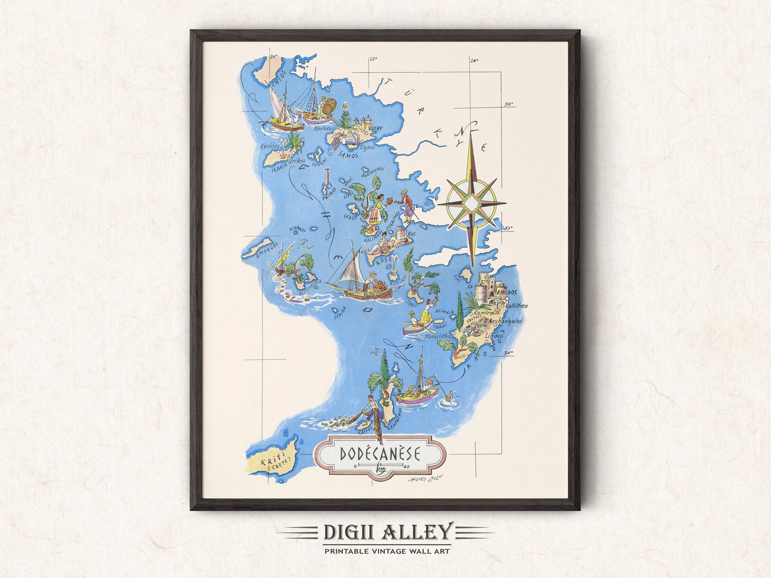 Fun Map of Dodecanese Greek Islands – Digital Download PRINTABLE ...