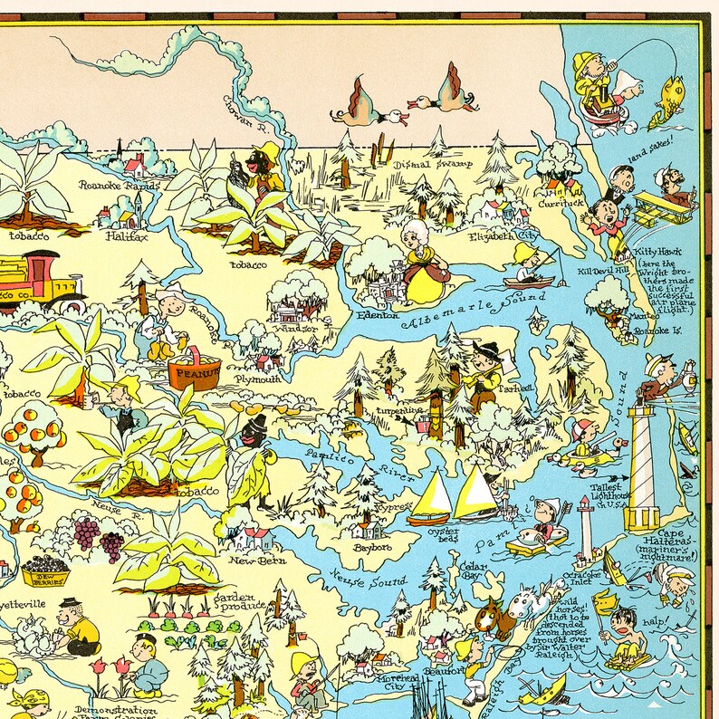 Fun State Map of North Carolina – Digital Download PRINTABLE Vintage ...