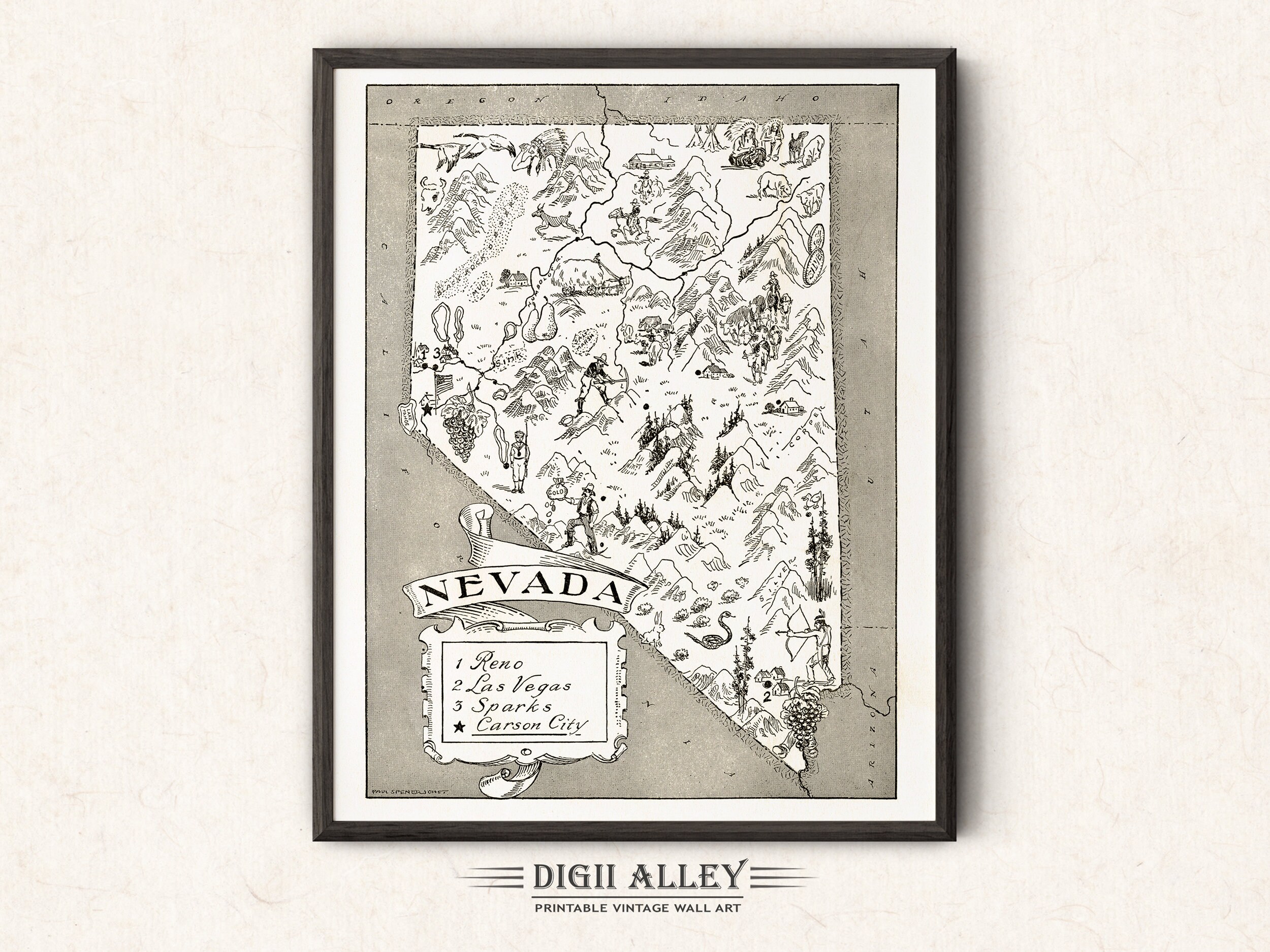 Pictorial State Map of Nevada – Digital Download PRINTABLE Vintage Fun ...
