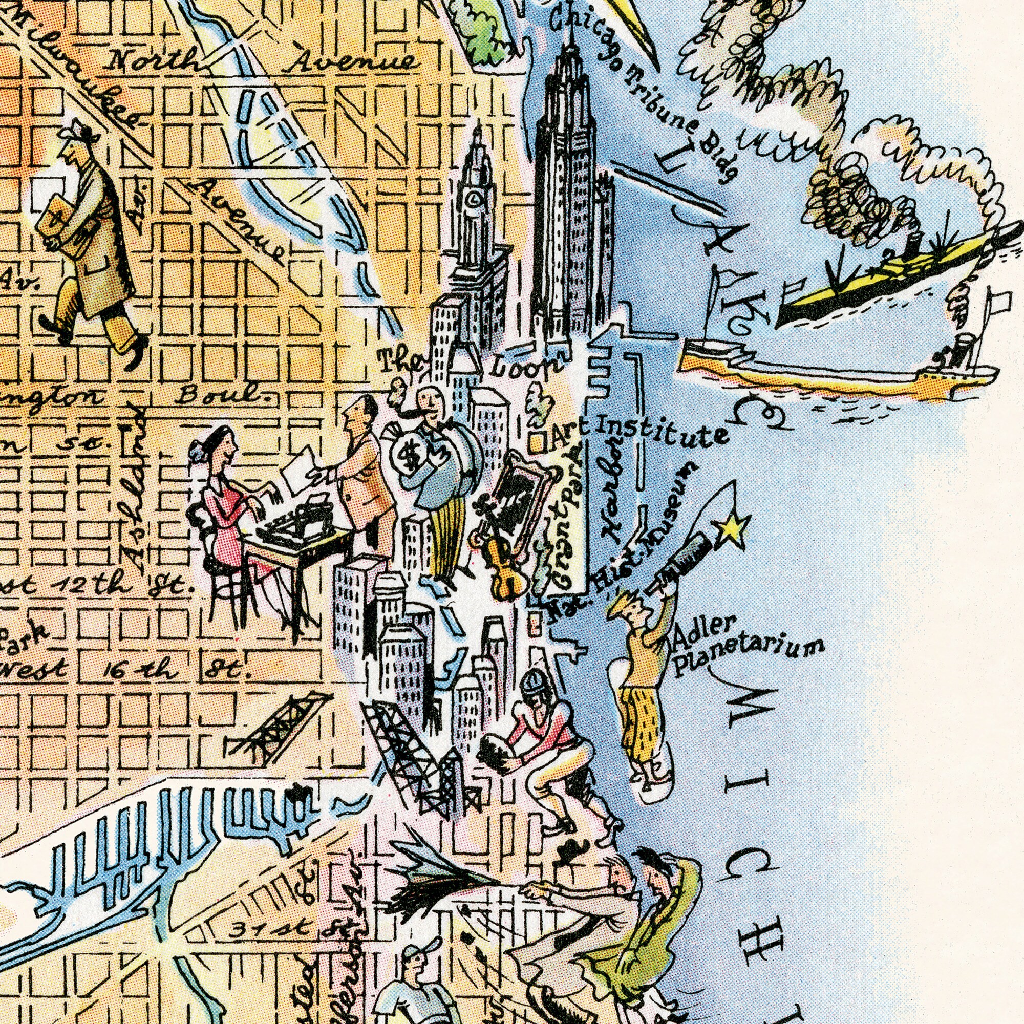 Fun Map of Chicago Illinois – Digital Download PRINTABLE Vintage Wall ...