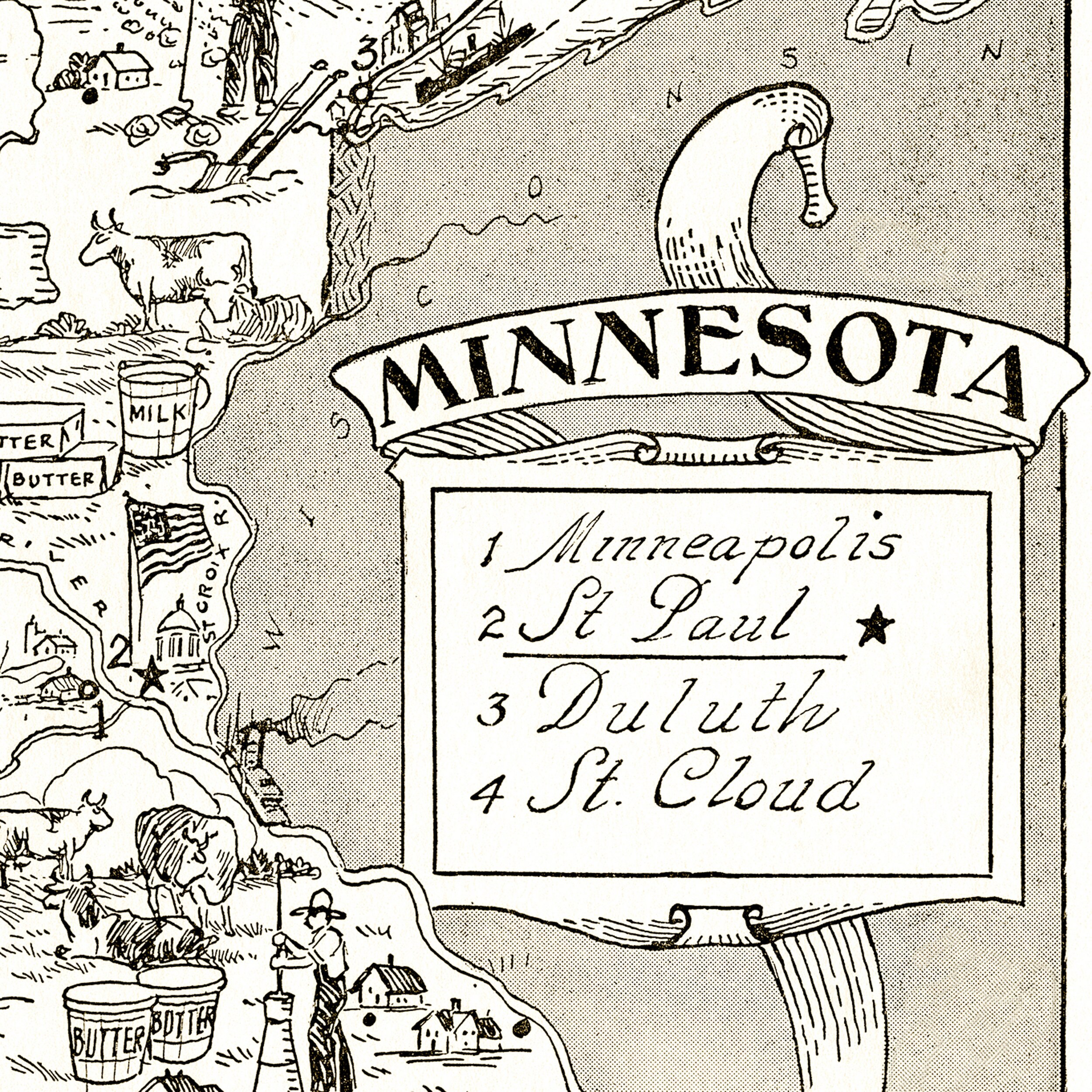 Pictorial State Map of Minnesota – Digital Download PRINTABLE Vintage ...