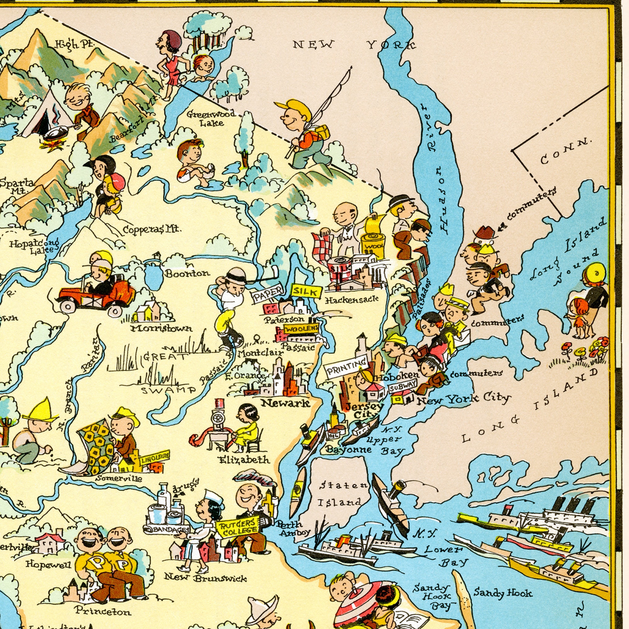 Fun State Map of New Jersey Digital Download PRINTABLE Vintage ...