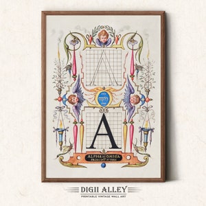 Letter A - Calligraphy Alphabet – Printable Digital Download, Vintage ...