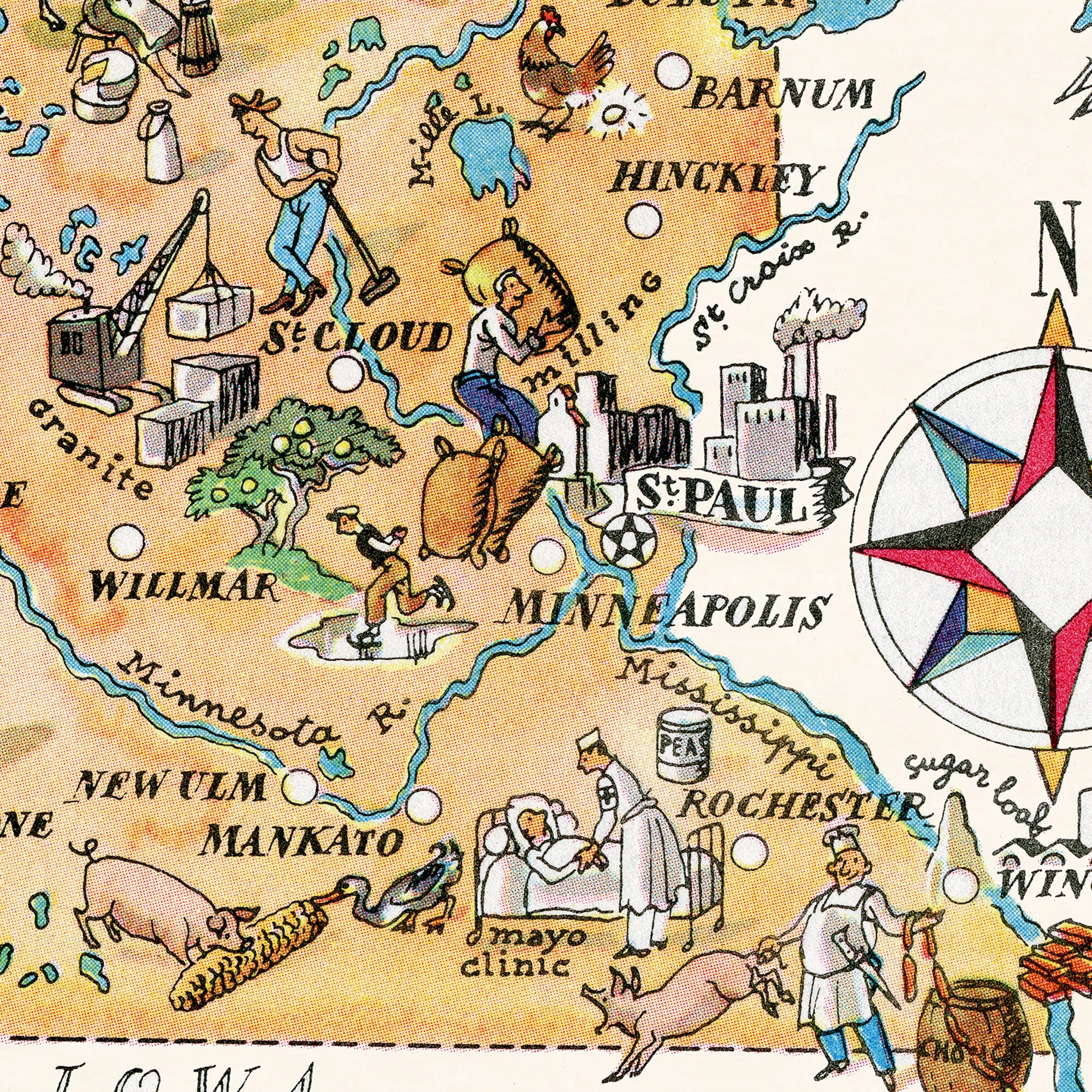 Fun State Map of Minnesota – Digital Download PRINTABLE Vintage ...