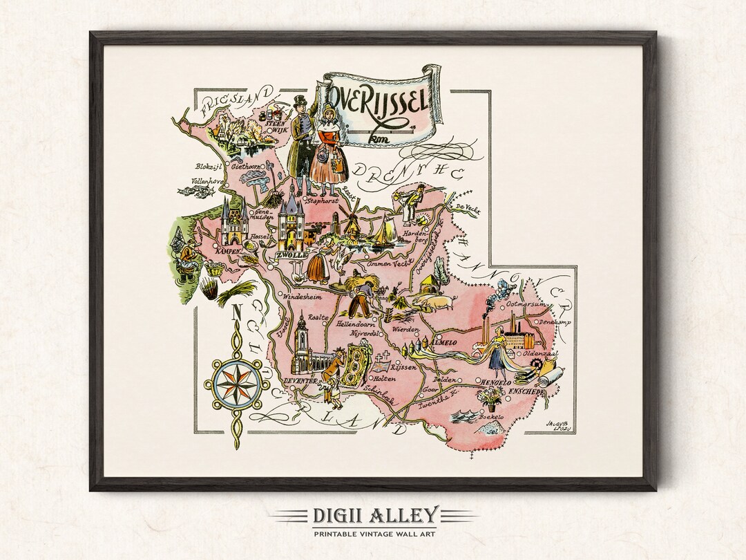 Fun Map of Overijssel, the Netherlands – Digital Download PRINTABLE ...