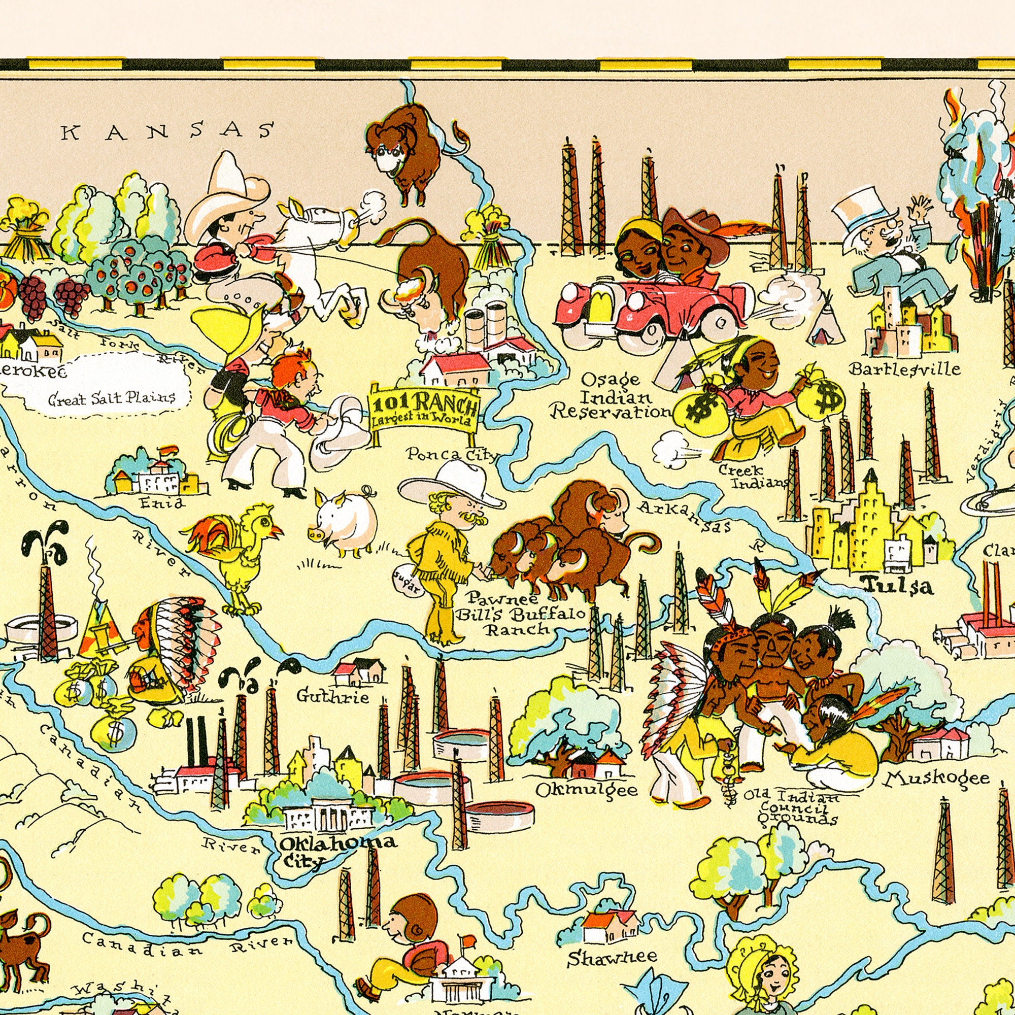 Fun State Map of Oklahoma – Digital Download PRINTABLE Vintage ...