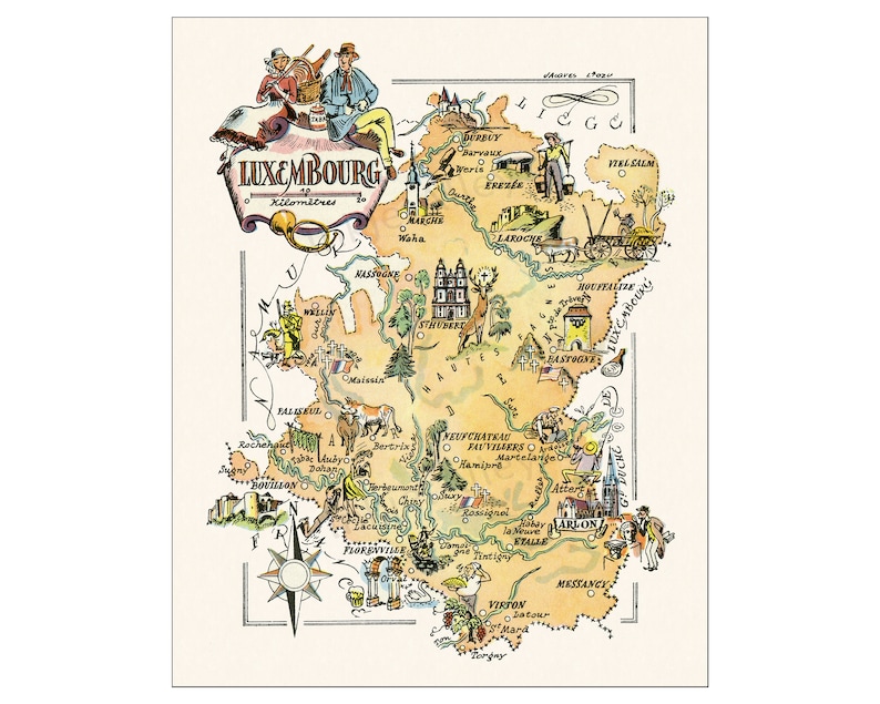Fun Map of Luxembourg District – Digital Download PRINTABLE Vintage ...