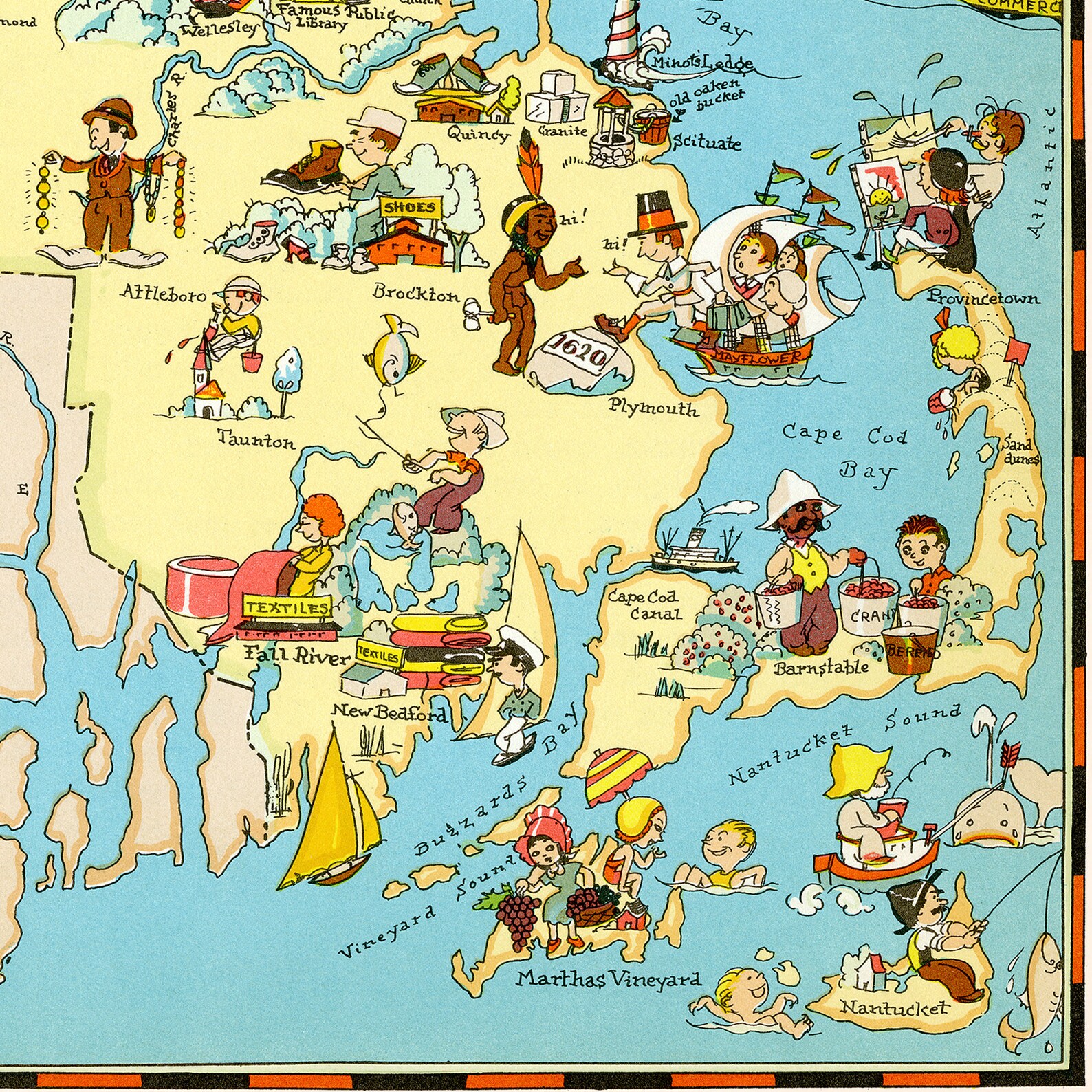 Fun State Map of Massachusetts – Digital Download PRINTABLE Vintage ...