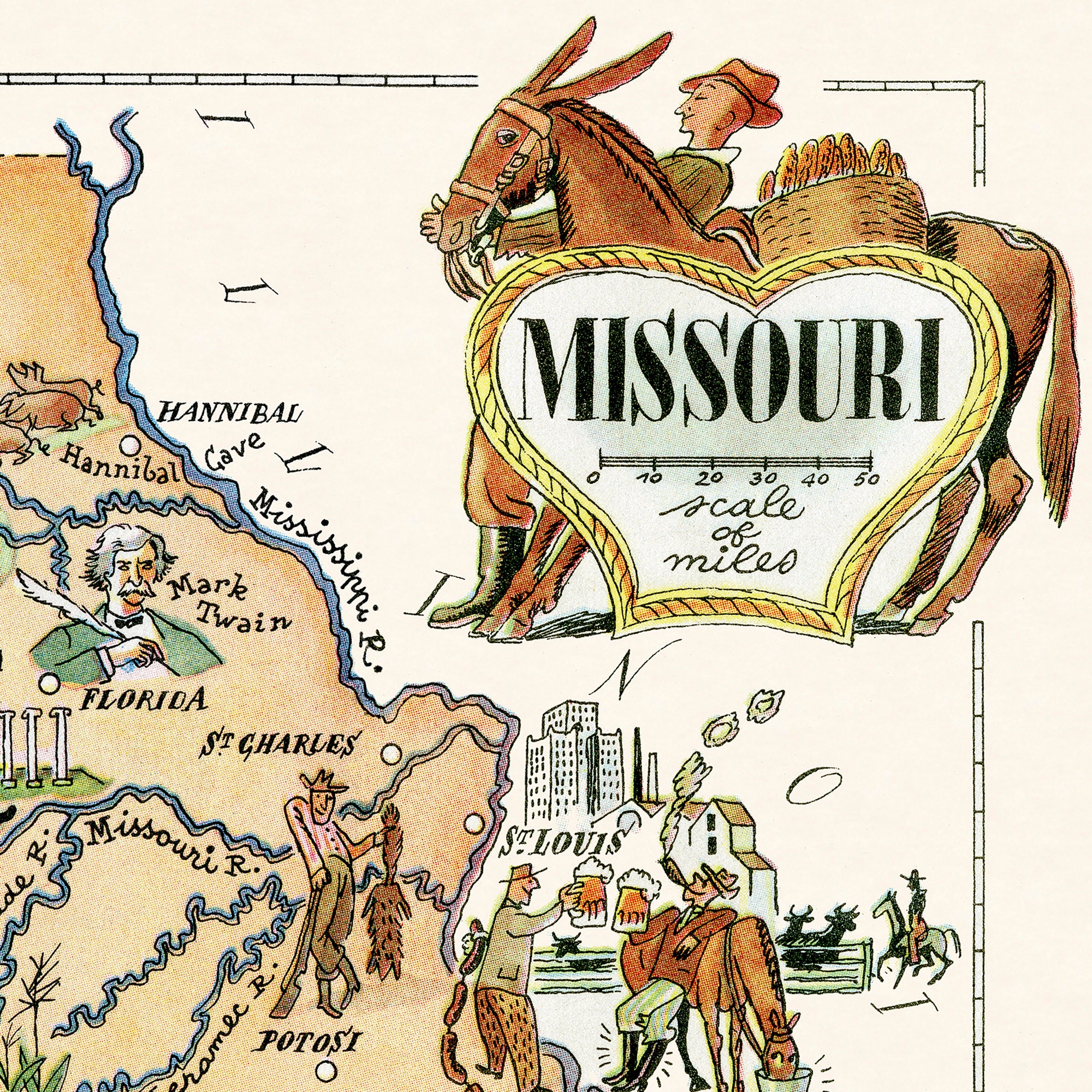 Fun State Map of Missouri – Digital Download PRINTABLE Vintage ...