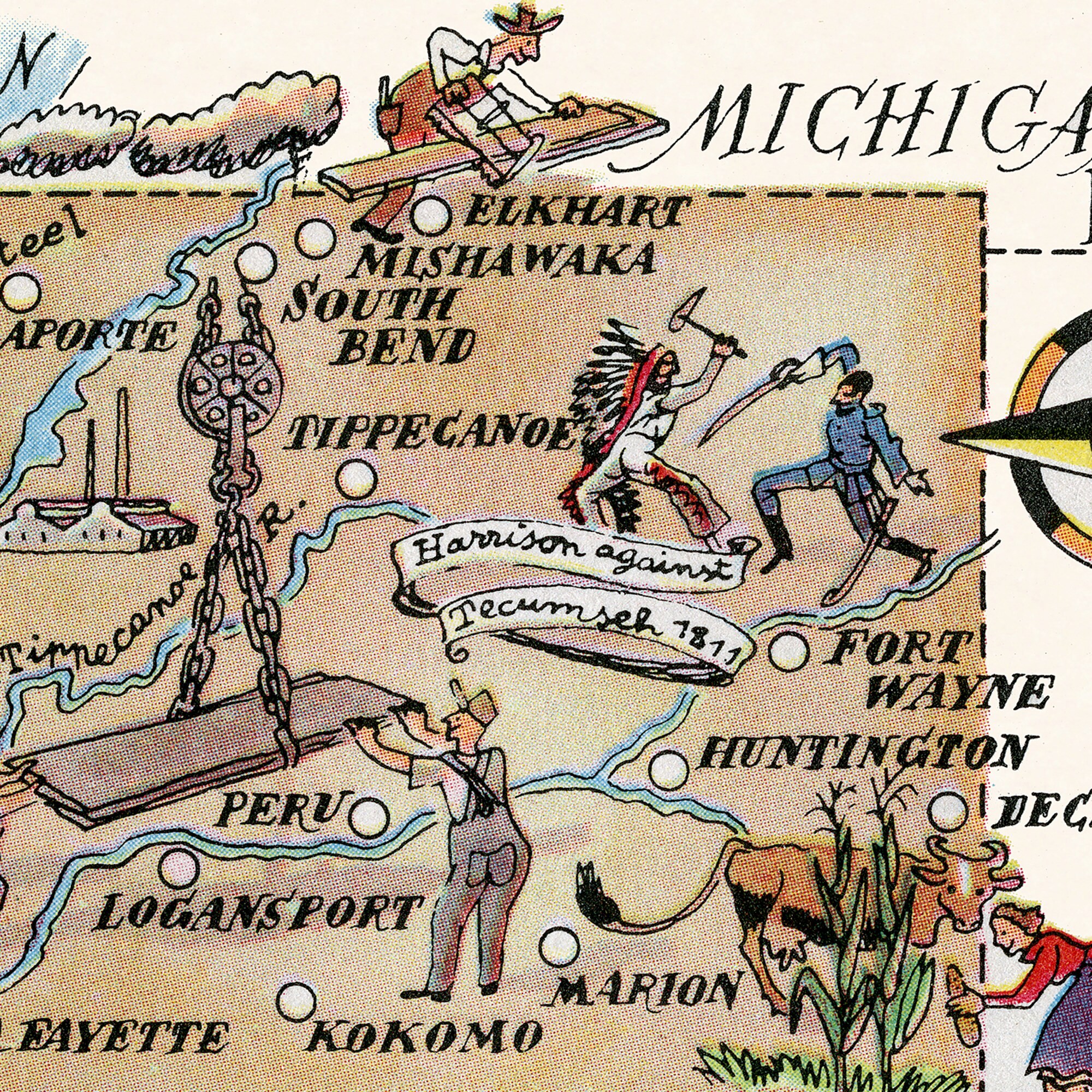 Fun State Map of Indiana – Digital Download PRINTABLE Vintage Pictorial ...