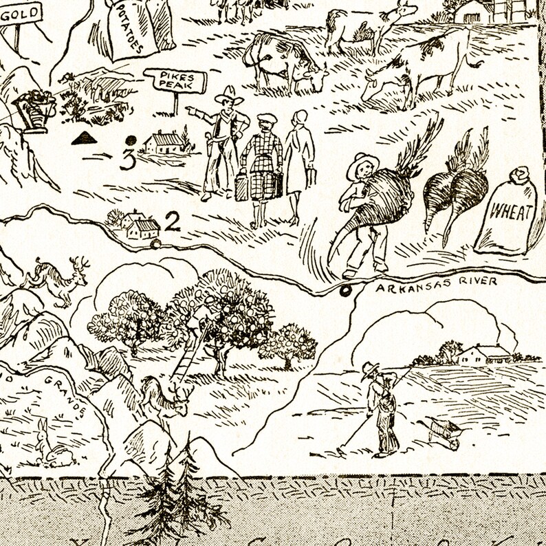 Pictorial State Map of Colorado – Digital Download PRINTABLE Vintage ...