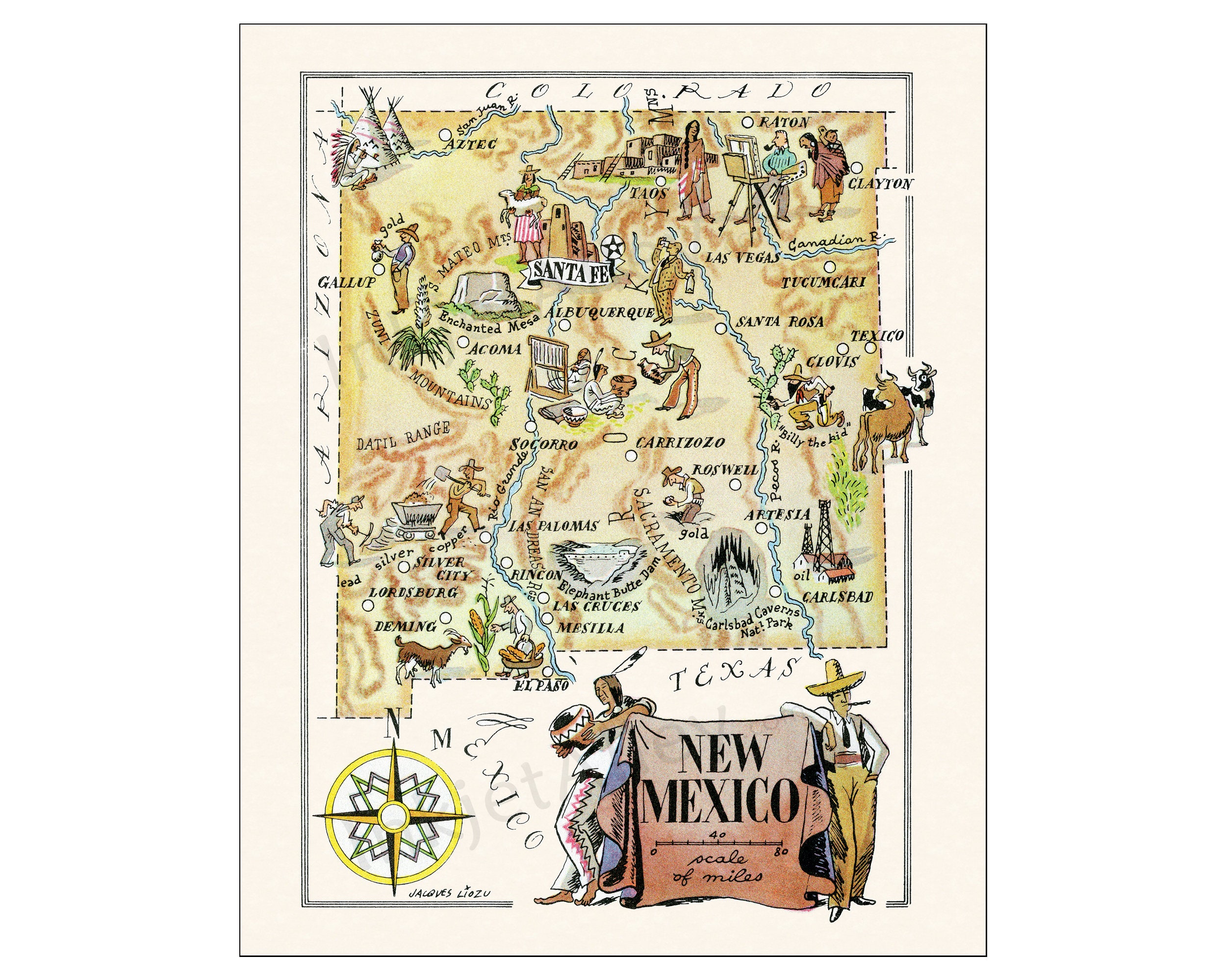 Fun State Map of New Mexico – Digital Download PRINTABLE Vintage ...