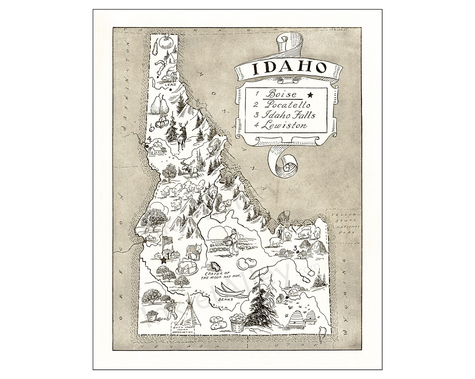 Pictorial State Map of Idaho – Digital Download PRINTABLE Vintage Fun ...