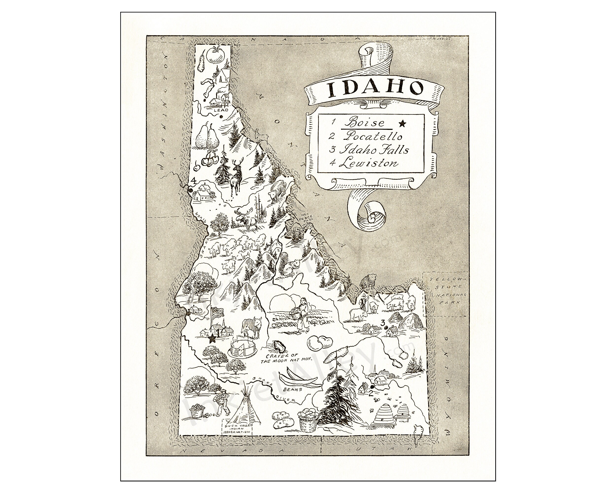 Pictorial State Map of Idaho – Digital Download PRINTABLE Vintage Fun ...