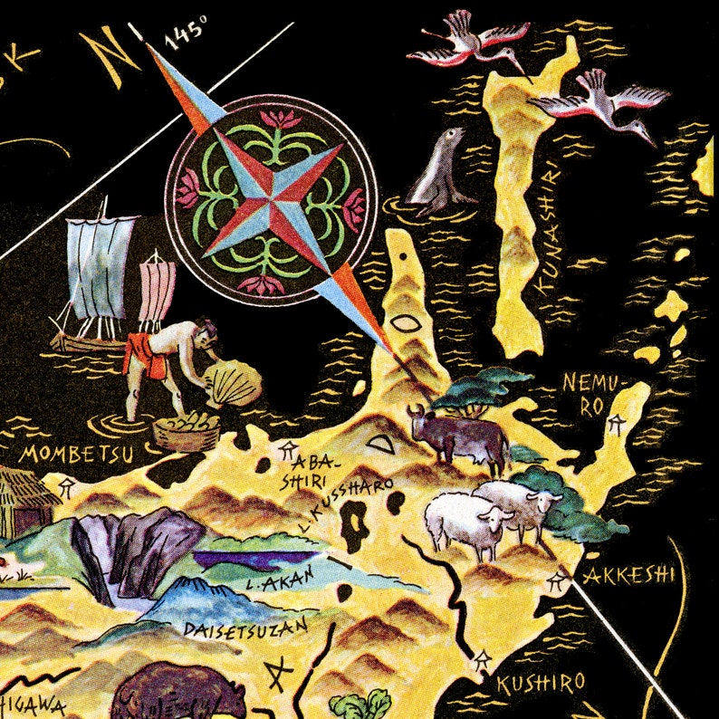 Fun Map of North Japan - East Asia Digital Download PRINTABLE Vintage ...