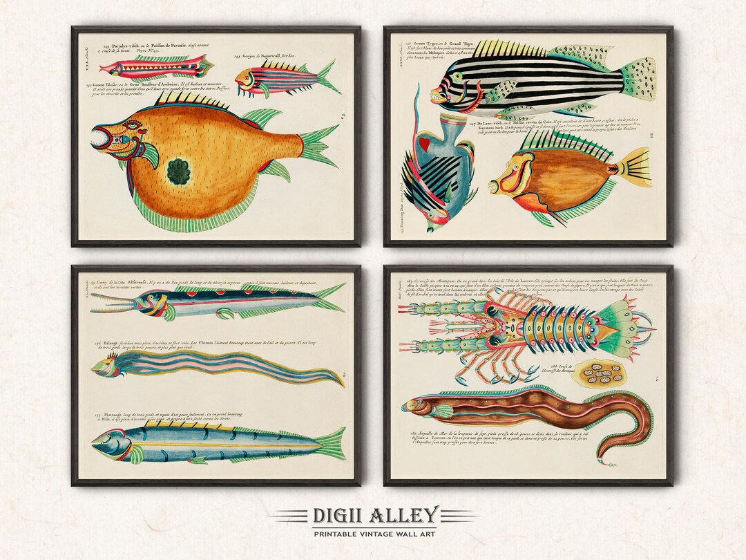 Set of 4 Fantastical Fish Illustrations by Louis Renard - Printable ...
