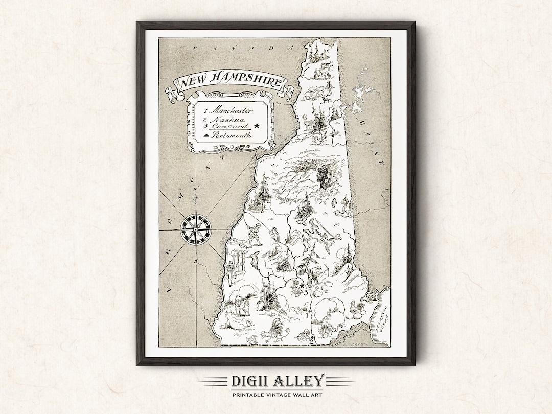 Pictorial State Map of New Hampshire – Digital Download PRINTABLE ...