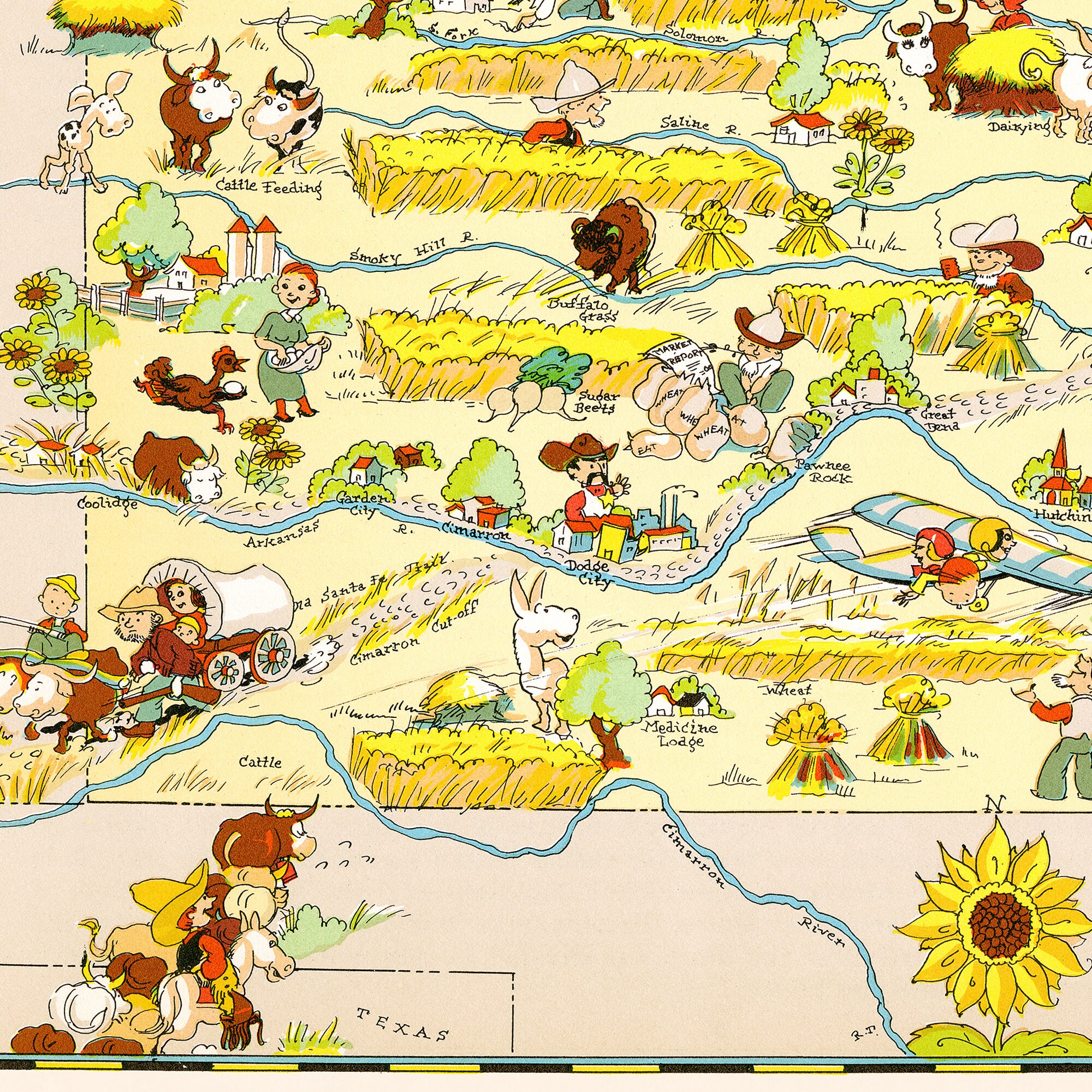 Fun State Map of Kansas – Digital Download PRINTABLE Vintage Pictorial ...